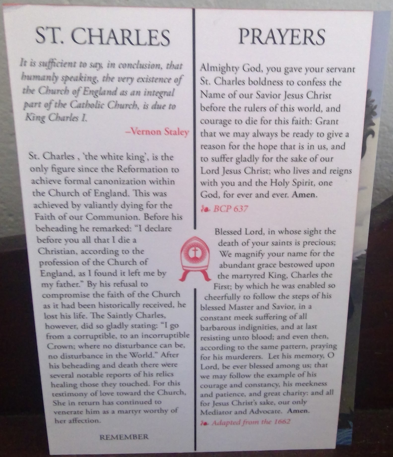 Prayer Card: St. Charles the Martyr – The Saint Aelfric Customary